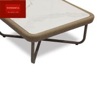 China Tempered Glass Aluminum Frame Outdoor Coffee Tea Table with Stone Effect and Rope for sale