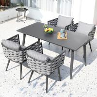China Modern Room Dining Table and Chairs Set with PE Rattan Outdoor Furniture for sale