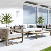 China Solid Teak Wood Materials Outdoor Leisure Furniture Sofa Set with Thick Cushions for sale