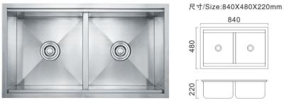 China INONA8048 Series 800x480mm Stainless Steel Double Bowl Kitchen Sink with 220mm Depth and 8mm Wall Thickness for sale