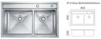China INONA8050 Stainless Steel Double Bowl Kitchen Sink 800x500x220mm with 8mm Wall Thickness for sale