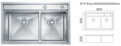 China INONA8050 Stainless Steel Double Bowl Kitchen Sink 800x500x220mm with 8mm Wall Thickness for sale
