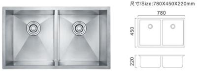China INONA7845 Stainless Steel Double Bowl Kitchen Sink 780x450x220mm with 8mm Wall Thickness and 304 Steel Construction for sale