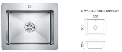 China INONA6050 Series 500mm Single Bowl Stainless Steel Sink - 220mm Depth, 8mm Wall Thickness for sale
