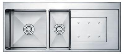 China INONA116050 Handmade Stainless Steel Double Bowl Kitchen Sink 1160x500x220mm with 8mm Wall Thickness for sale