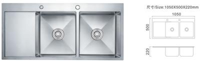 China Stainless Steel 304 Double Bowl Kitchen Sink 1050×500×220mm with 8mm Wall Thickness - Customizable Installation for sale
