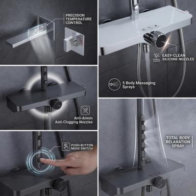 China Freestanding Floor Mount Bathtub Faucet Solid Brass Tall Spout Tub Filler Hand Shower Gunmetal Finish for sale