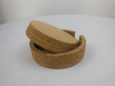 China Natural Cork Coaster Set of 4 with Cork Holder Round Drink Coasters 10cm Diameter for sale