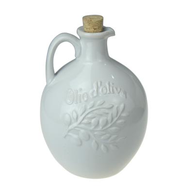 China White glazed olive ceramic oil bottle with cork stopper for sale