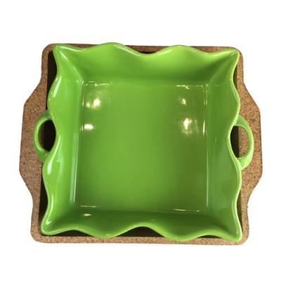 China Ceramic Dish with Cork Base 20cm Heat Resistant Serving Tray for sale