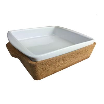 China Ceramic Dish with Cork Base 20cm Heat Resistant Serving Tray for sale