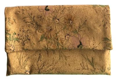 China Printed Artwork Style Cork clutch 6.7''x4.5'' with button closure, customized color is available for sale