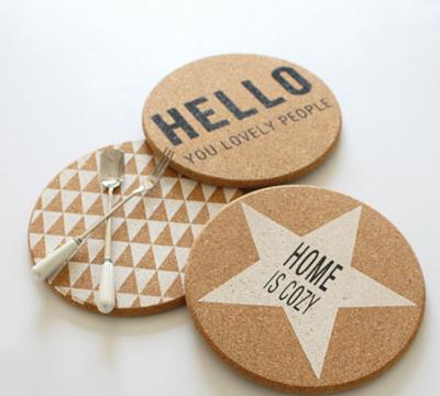 China Popular Cork Coaster with silkscreen printed logo, customized size is available for sale