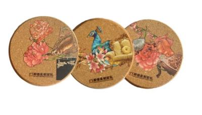 China Custom Thermal Transfer Cork Coaster 10cm Diameter Heat Insulation Silkscreen Logo for sale