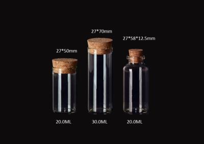 China 24mm Glass Jars with Cork Lids 50ml 100ml for Storage Durable Safe Packaging for sale
