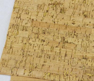 China Shiny Gold Fleck Cork Fabric Leather for Bag Wallet Decoration 1.4mm Thick 50cm Width for sale