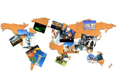 China 16 Piece Adhesive Corkboard World Map Wall Decor DIY Travel Gift Set for sale