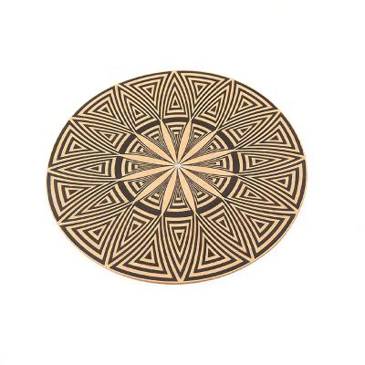 China Natural Cork Rubber Turntable Slipmat 300mm Anti Static Vibration Damping Mandala Pattern for sale