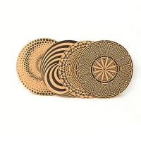 China Natural Cork Rubber Turntable Slipmat 300mm Anti Static Vibration Damping Mandala Pattern for sale