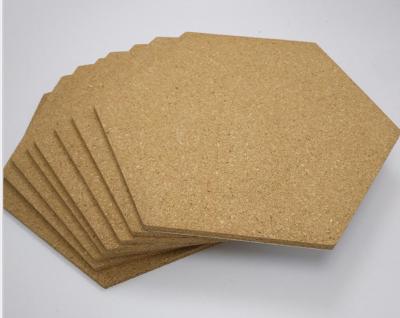 China 12 Inch Hexagon Adhesive Cork Tile Nature Color for Bulletin Board Notice Display for sale