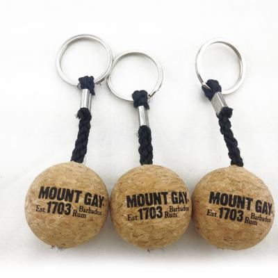 China Custom 60mm Navy Blue Cork Ball Floating Keyring Durable Eco Friendly Keychain for sale