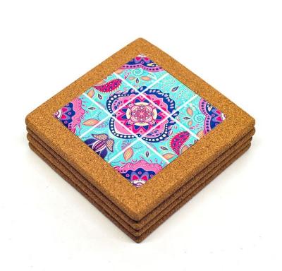 China Wholesale 15x15cm Ceramic Trivet with Cork Holder for Home Decoration for sale