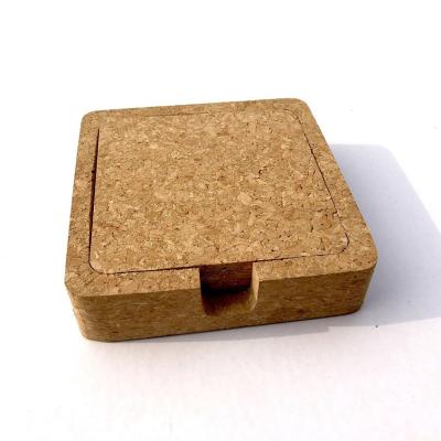 China 4 Inch Square Cork Coaster Set of 4 with Holder Natural Cork Bar Home Decoration for sale