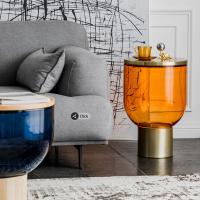 China Orange Glass Edge Creative Coffee Tables Wine Cup Shape Artistic Style ODM for sale