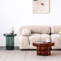 China AMS 01 Tempered Glass Top Coffee Table Round High And Low Combined Glass Coffee Table for sale