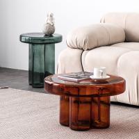 China AMS 01 Tempered Glass Top Coffee Table Round High And Low Combined Glass Coffee Table for sale
