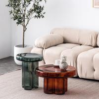 China AMS 01 Tempered Glass Top Coffee Table Round High And Low Combined Glass Coffee Table for sale