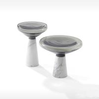 China Cafeteria Glass Top Bell Coffee Table Light Luxury Glass Corner Table 510mm for sale