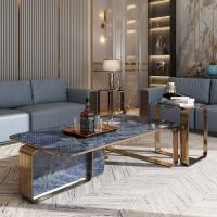 China Gold Metal Frame Rock Square Coffee Table 100KGS Rock Top Coffee Table for sale