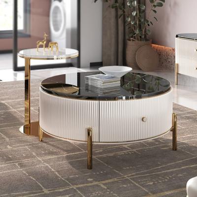 China P2 MDF Body Round Coffee Table With Storage Marble Texture ISO Certificated for sale