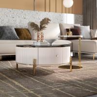 China P2 MDF Body Round Coffee Table With Storage Marble Texture ISO Certificated for sale