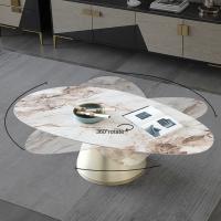 China Impermeable Marble Texture Ellipse Coffee Table For Living Room 360 Degree Rotatable for sale