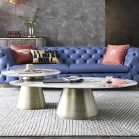 China Impermeable Marble Texture Ellipse Coffee Table For Living Room 360 Degree Rotatable for sale