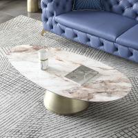 China Impermeable Marble Texture Ellipse Coffee Table For Living Room 360 Degree Rotatable for sale