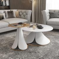 China 2pcs Living Room Round Rock Coffee Table 50cm Long With Super Fiber Leather for sale