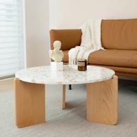 China 30in Marble Top Wood Base Coffee Table Patterned Marble Wooden Base for sale