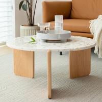 China 30in Marble Top Wood Base Coffee Table Patterned Marble Wooden Base for sale