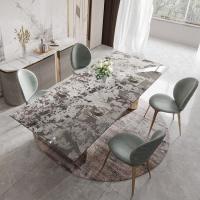 China Smooth Surface Rock Board Dining Table ODM Grey Metal Base Grey Marble for sale