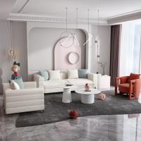 China 1 Plus 3 ODM White Modern Fabric Sofa Set Flannelette With Plush Cushions for sale