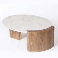 China Wooden Base Ellipse Marble Topped Pedestal Coffee Table 129cm for sale