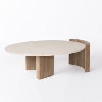 China Wooden Base Ellipse Marble Topped Pedestal Coffee Table 129cm for sale