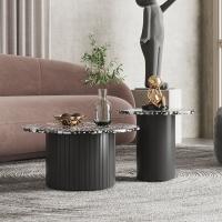 China Beige Marble Living Room Coffee Table Round With Wooden Base for sale