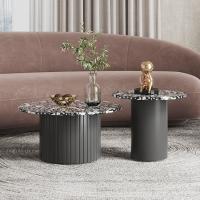 China Beige Marble Living Room Coffee Table Round With Wooden Base for sale