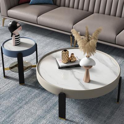 China PU Wood Minimalist Marble Coffee Table Set 45cm For Living Room for sale