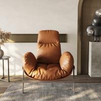 China Modern Leisure Relax Leather Chair With Ottoman Stainless Steel Base for sale