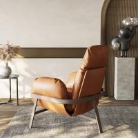 China Modern Leisure Relax Leather Chair With Ottoman Stainless Steel Base for sale